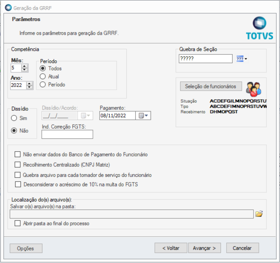 RH - RM - FOP - Geração GRRF – Central de Atendimento TOTVS