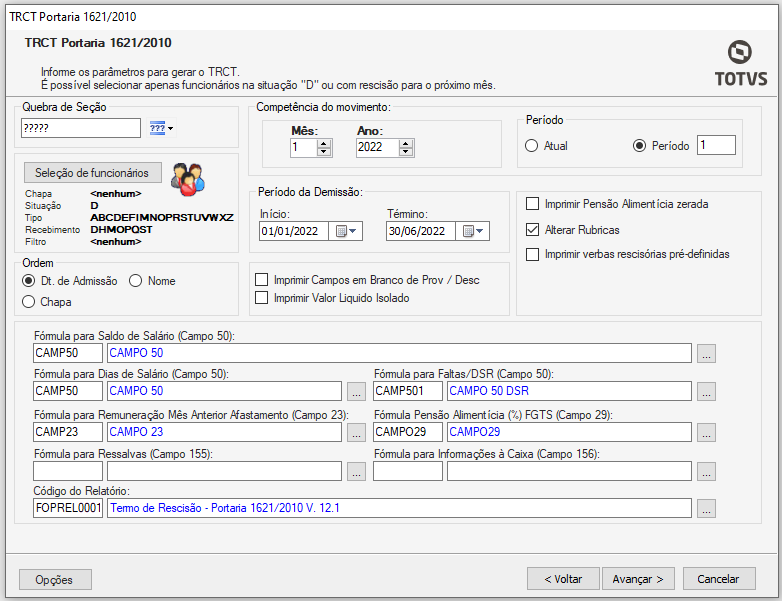 RH - RM - FOP - Parametrização Folha de Pagamento - Emissão TRCT ...