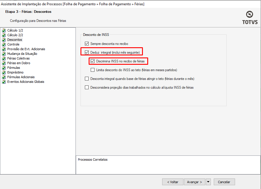 RH - RM - FOP - Férias: Calculo próximo mês Deduz INSS Integral ...