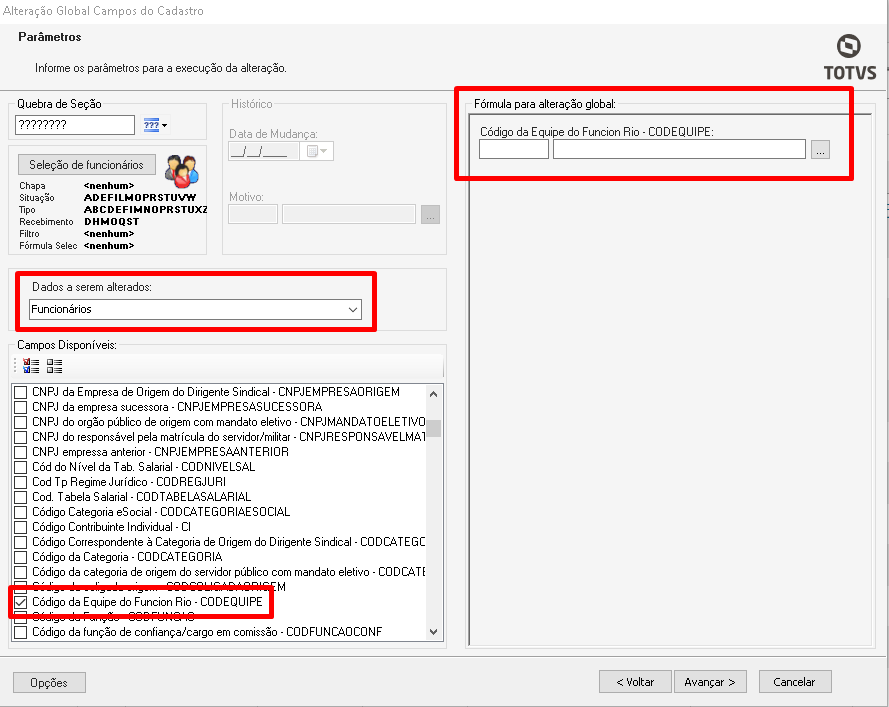 RH - RM - FOP - Portal - Alterar Equipe – Central de Atendimento TOTVS