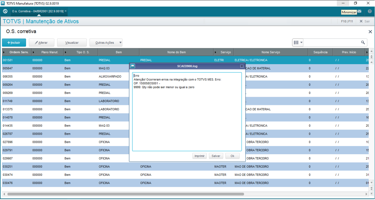 Manufatura - Linha Protheus - MNT - Ordens de serviço geram erros no ...