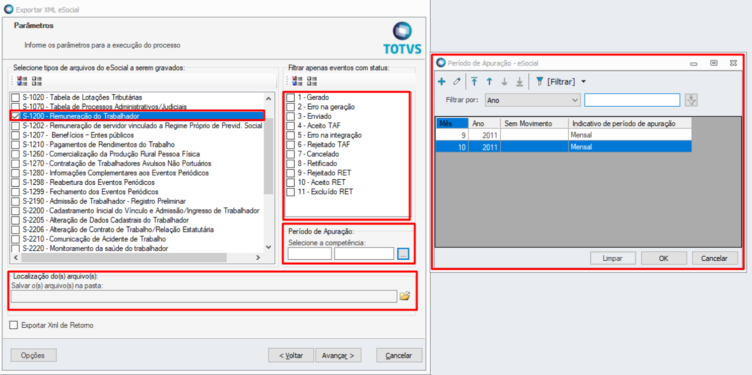RH - RM - FOP - eSocial - Exportar XML em lote – Central de Atendimento TOTVS