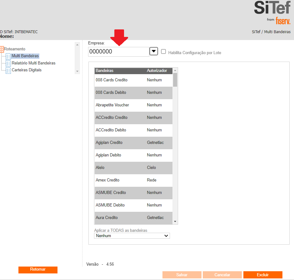 TT - CONFIGURADOR SITEF EXPRESS - Rota Bandeira e Estabelecimentos – Central de Atendimento TOTVS
