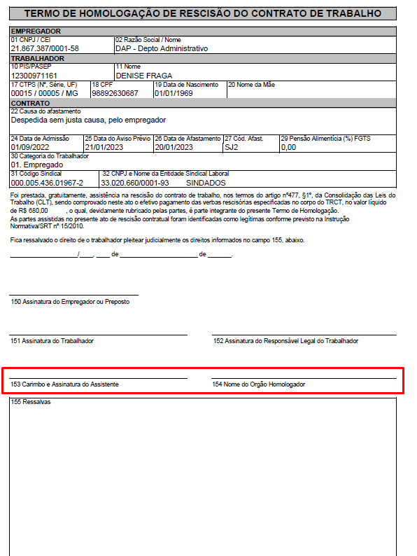 RH - RM - FOP - TRCT: Campos 153 e 154 – Central de Atendimento TOTVS