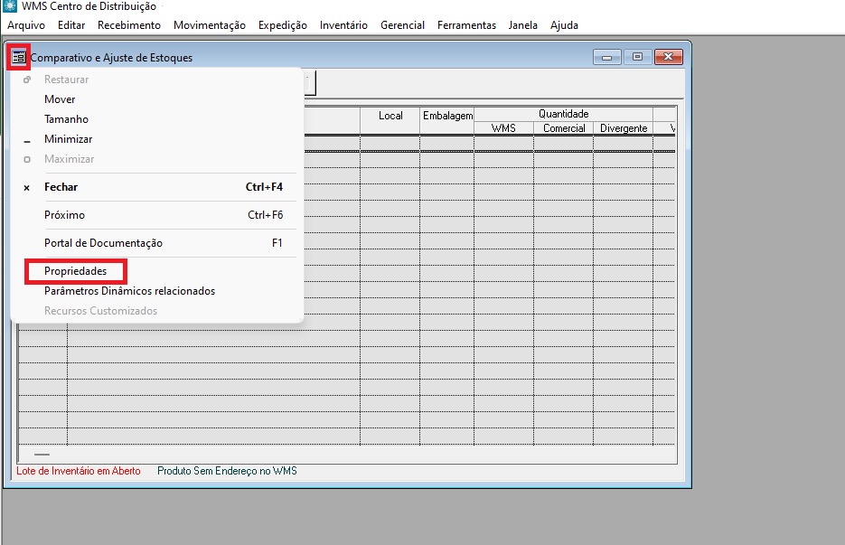 Varejo - Supermercado - Locus WMS - Comparativo de Estoque - Botão ...