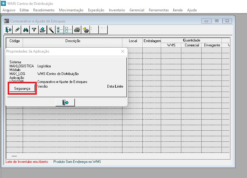 Varejo - Supermercado - Locus WMS - Comparativo de Estoque - Botão ...