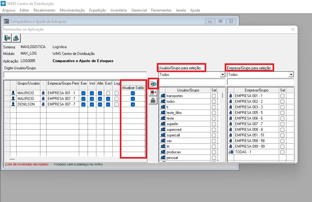 Varejo - Supermercado - Locus WMS - Comparativo de Estoque - Botão ...