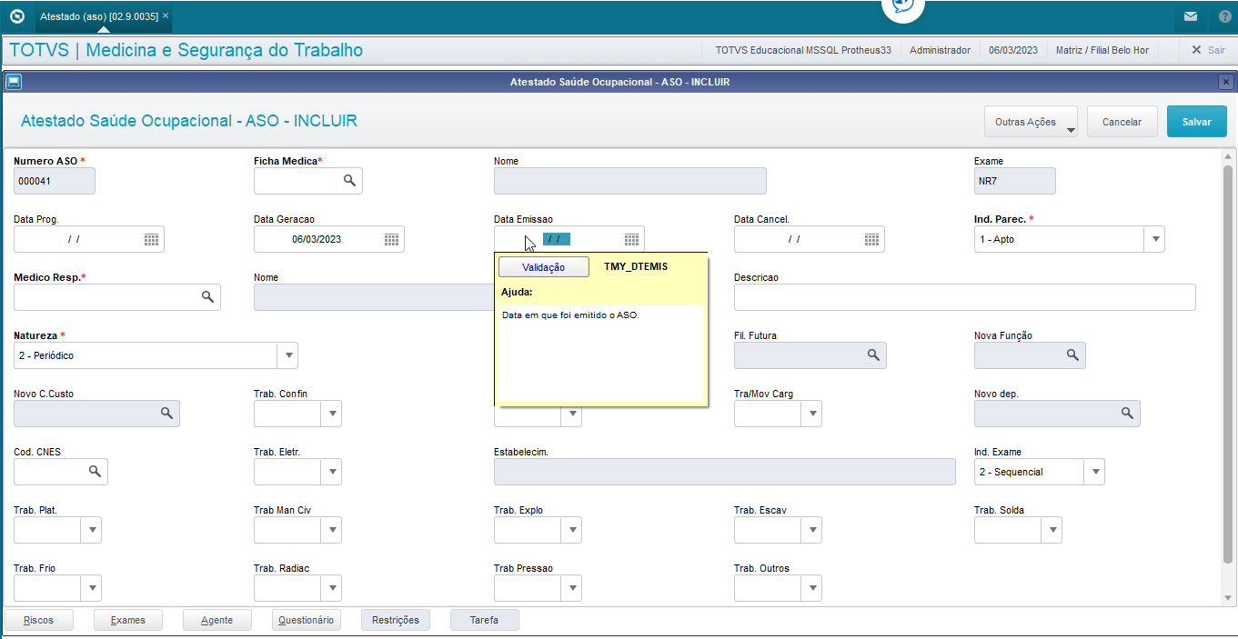 RH - Linha Protheus - MDT - Como é preenchido o campo data de emissão ...
