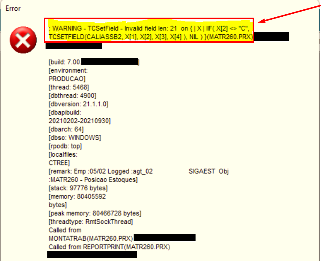 Cross Segmento - Backoffice (Linha Protheus) - SIGAEST - MATR260 - Error.log - : WARNING ...