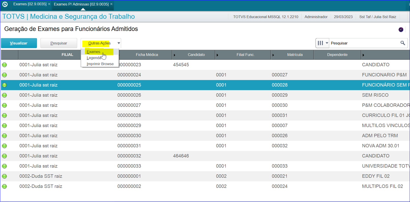 RH - Linha Protheus - MDT - Como cadastrar exames para Admissão – Central de Atendimento TOTVS