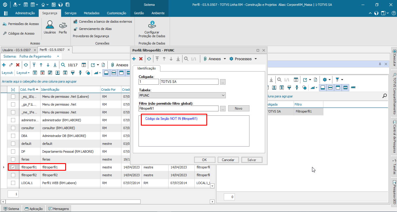 Framework - Linha RM - Frame - Concatena filtro de perfil com AND ...