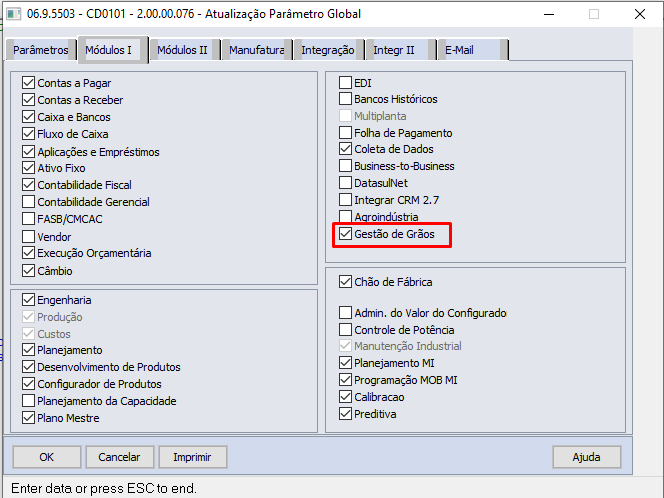 Agro - Linha Datasul - GGP - Parâmetros necessários para iniciar ...