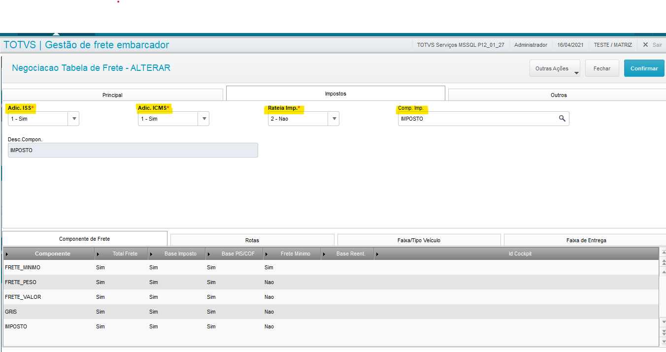 Logística - Linha Protheus - GFE - Imposto ISS ou ICMS Incluso ou Não ...