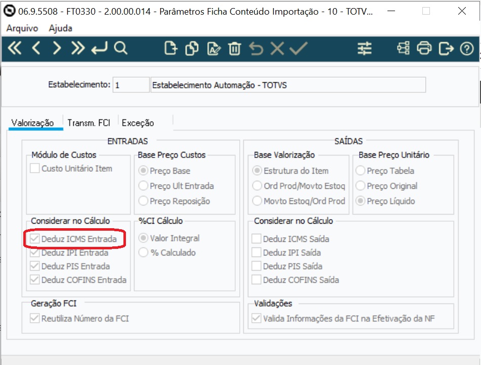 Cross Segmentos - Linha Datasul - FCI - Não deduz o ICMS da nota de ...