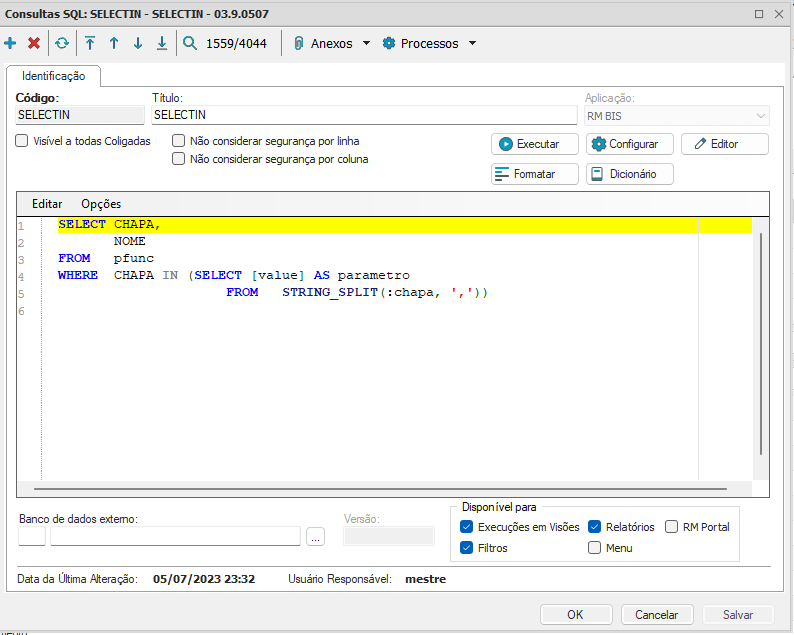 Cross Segmentos - Backoffice RM - BI - Cláusula IN em consulta SQL – Central de Atendimento TOTVS