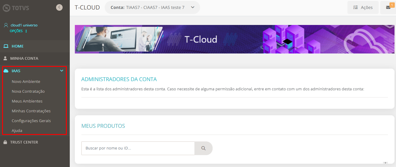CLOUD - IAAS - Entenda o ambiente IaaS – Central de Atendimento TOTVS