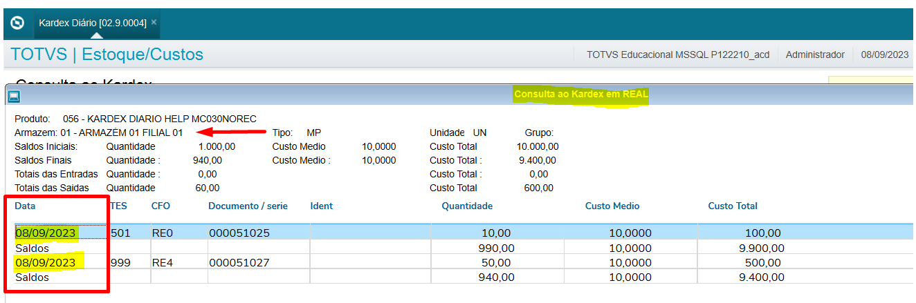 Cross Segmento - Backoffice (Linha Protheus) - SIGAEST - MATC030 - Consulta Kardex Diário - HELP ...