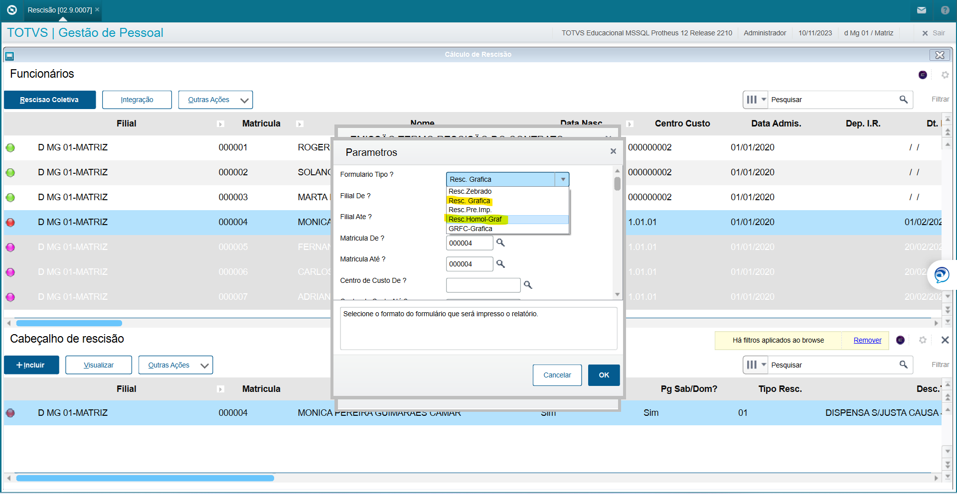 RH - Linha Protheus - GPE - Qual opção deve ser selecionada para ...