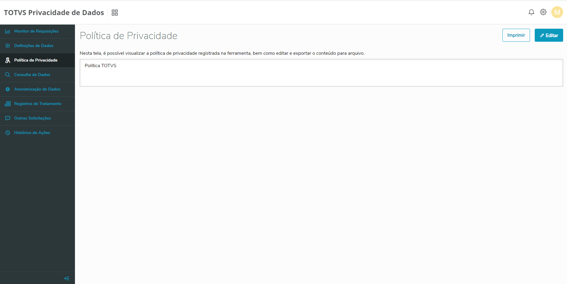 TOTVS Privacidade de Dados - TPD - Como utilizar os recursos para editar a Política de ...