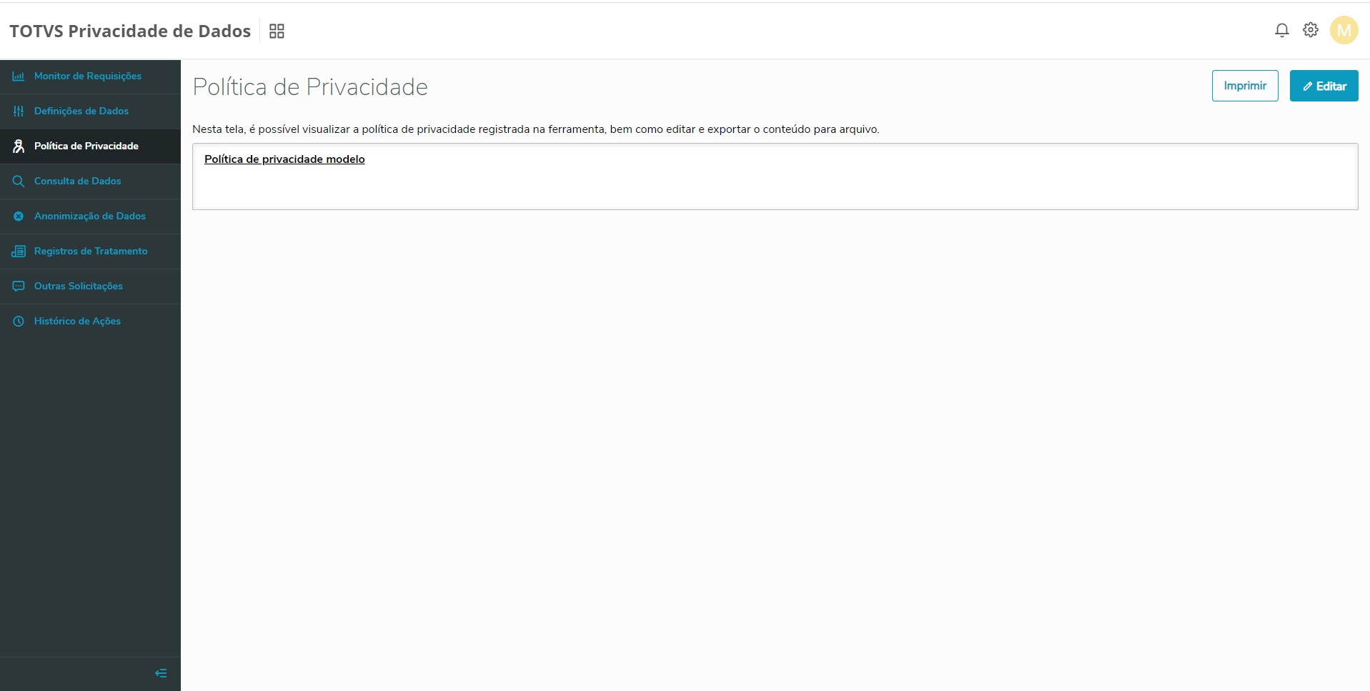 TOTVS Privacidade de Dados - TPD - Como utilizar os recursos para editar a Política de ...