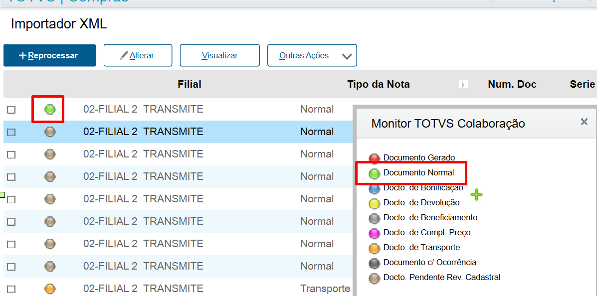 Cross Segmentos - Totvs Backoffice Protheus - Legenda "Docto Pendente ...
