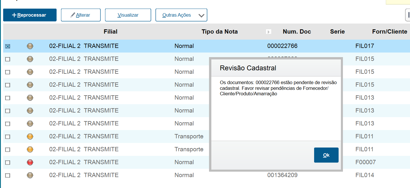 Cross Segmentos - Totvs Backoffice Protheus - Legenda "Docto Pendente ...