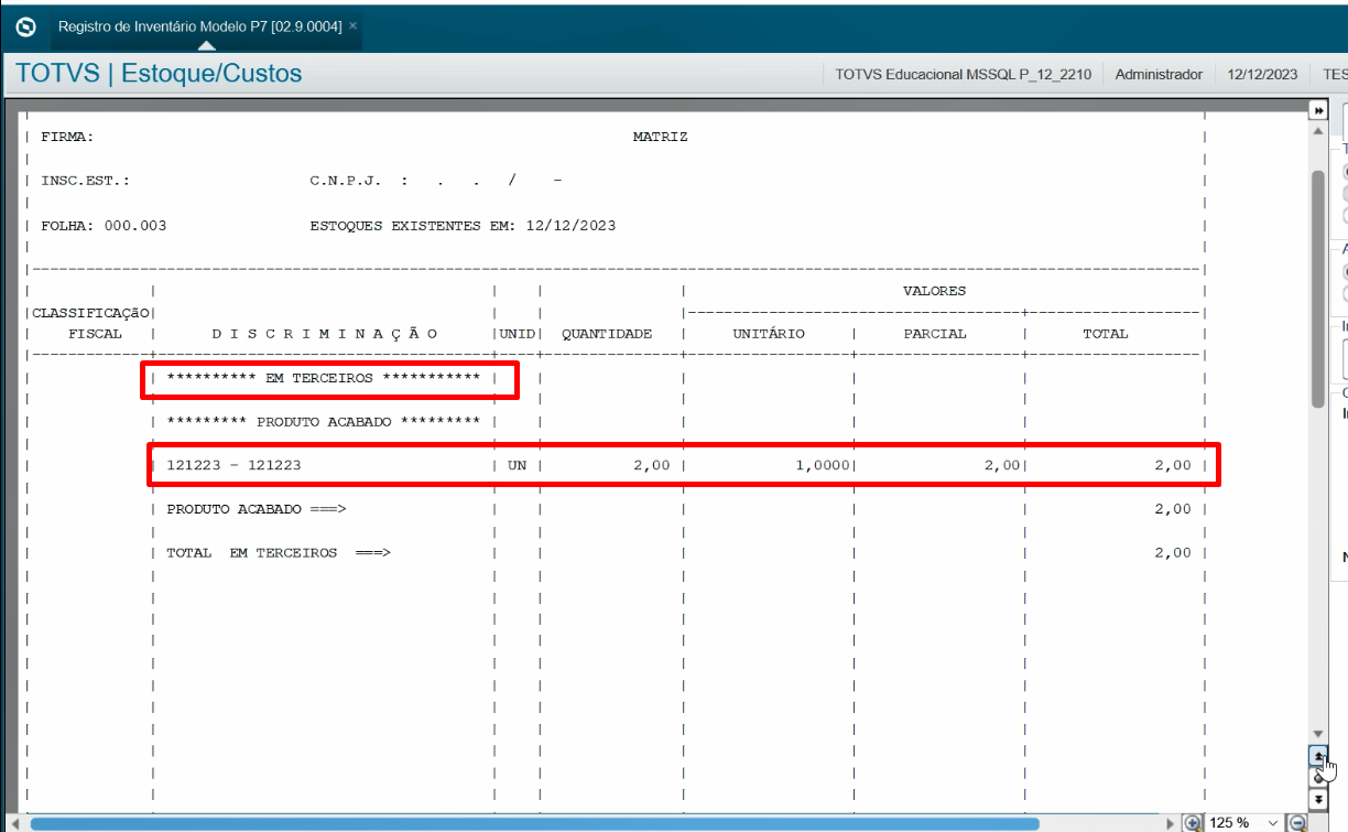 Cross Segmento - Backoffice (Linha Protheus) - SIGAEST - MATR460 - Saldo próprio negativo com ...