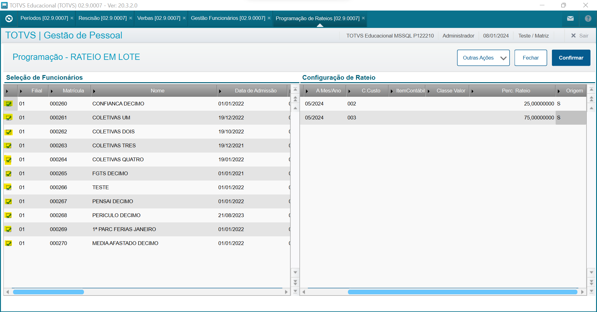 RH - Linha Protheus - GPE - Como realizar programação de rateio em lote ...