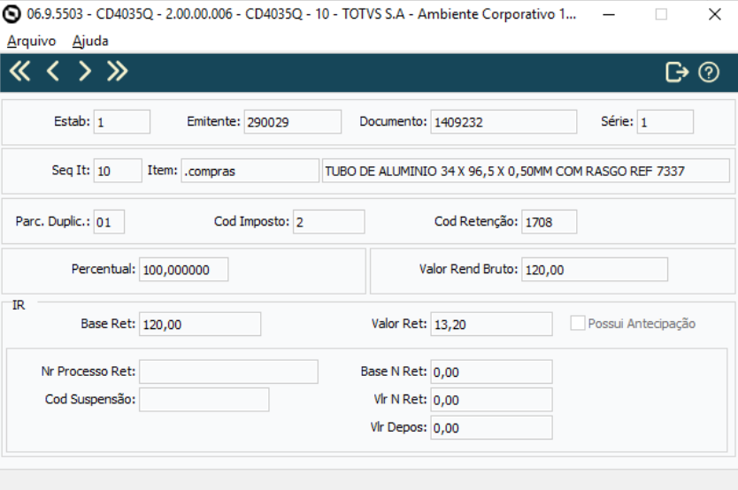 Cross Segmentos - Linha Datasul - MRE - Retenção de Imposto de Renda ...