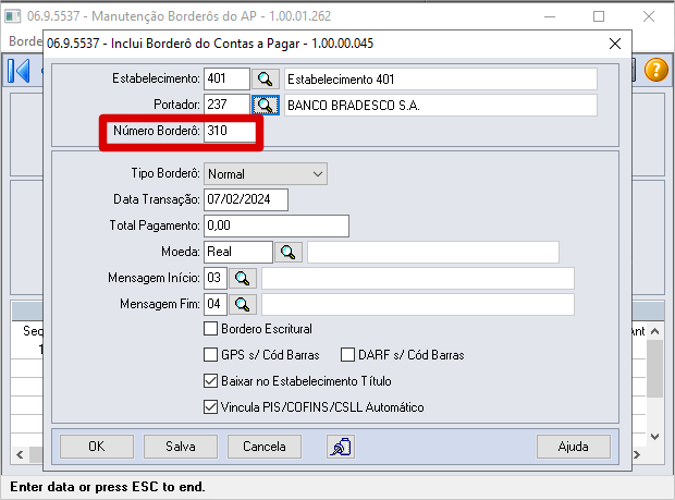 Cross Segmentos - Linha Datasul - APB - Borderô - Sugerindo sequência ...