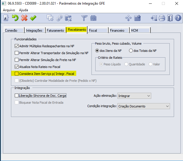 Logística - Linha Protheus - GFE - Alterar o item fiscal, no OF0305, ao ...