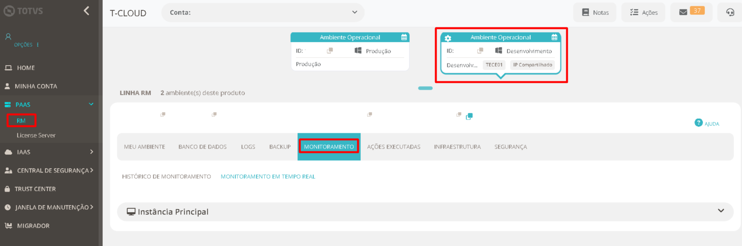 CLOUD - RM - Monitoramento do Ambiente RM – Central de Atendimento TOTVS