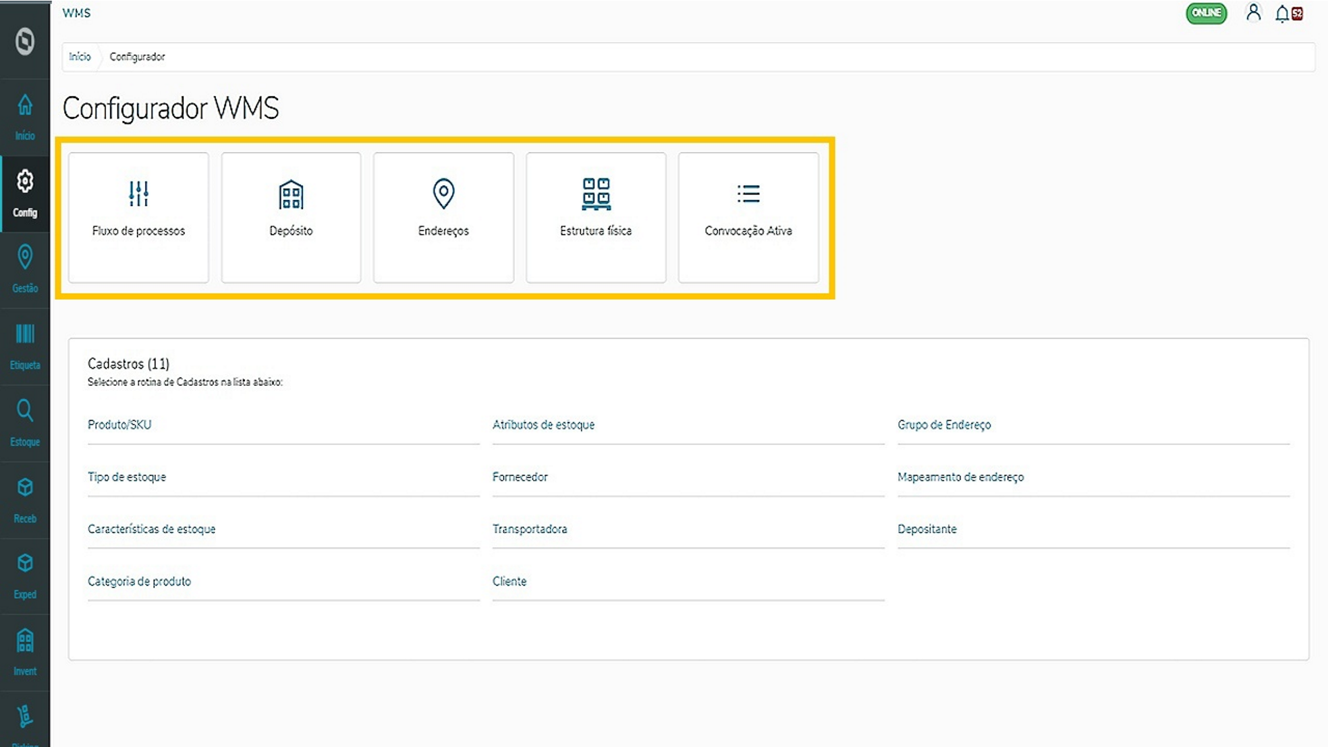 Logística - TOTVS WMS (SAAS) - Como utilizar o configurador do WMS SaaS – Central de Atendimento ...