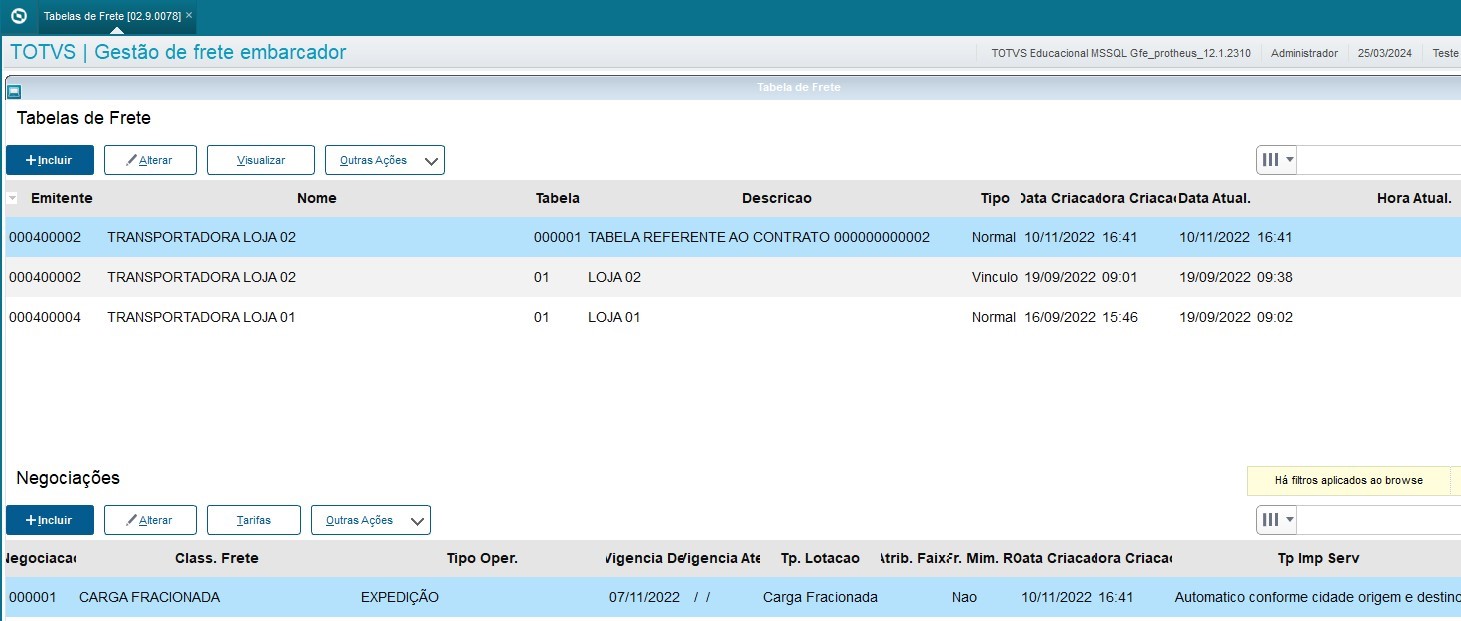 Logística - Linha Protheus - GFE - Registrar Tabela de Frete no SIGAGFE ...