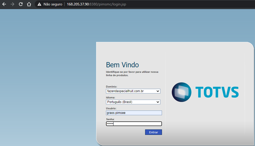 Agro - PIMS MC - ADM - Usuário ou senha inválidos para o domínio ...