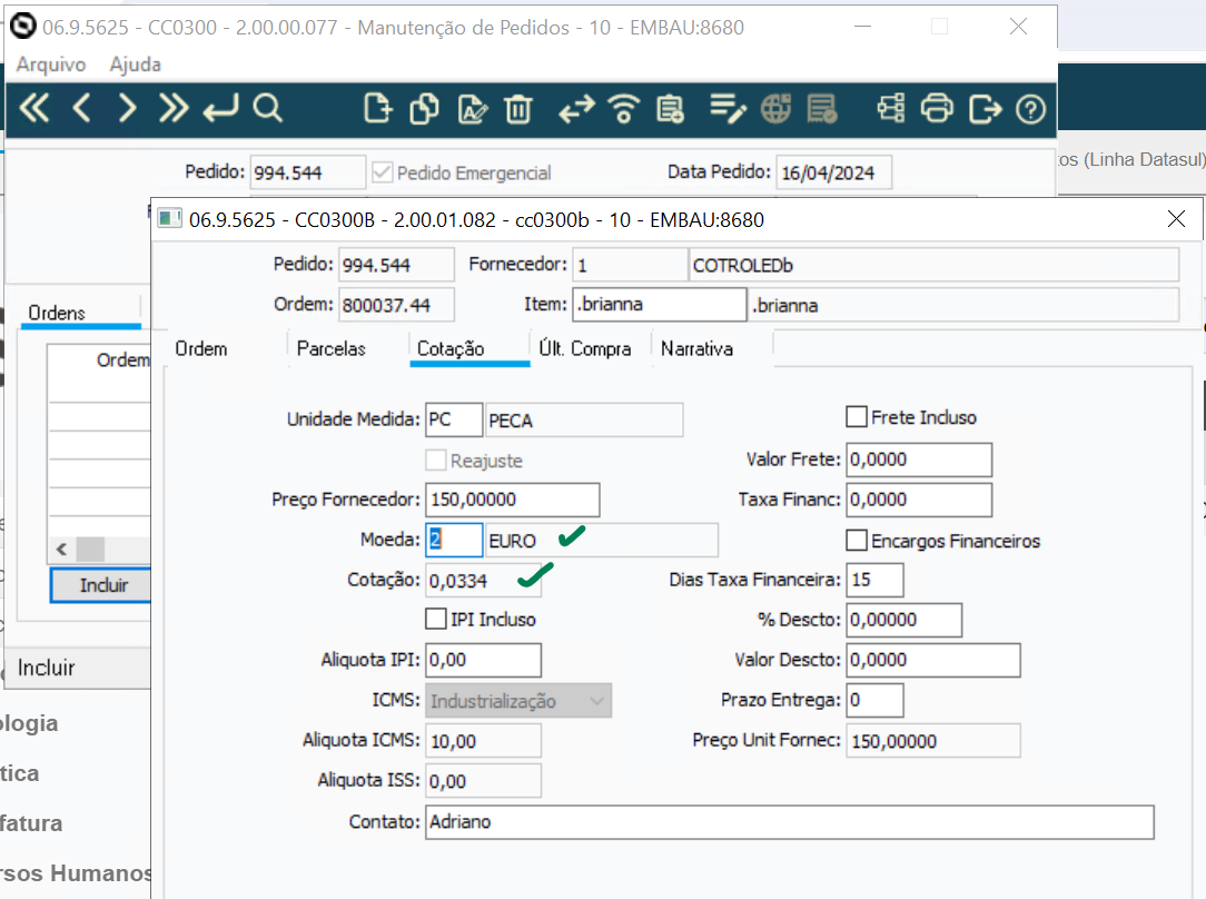 Cross Segmentos - Linha Datasul - MCC - Incluir ordem de compra em ...