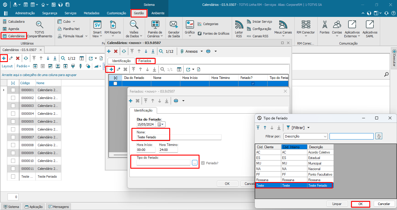 Framework - Linha RM - Frame - Calendários – Central de Atendimento TOTVS