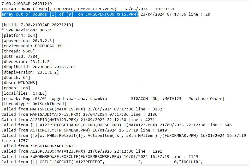 Cross Segmentos - TOTVS BackOffice (Línea Protheus) MI - Compras (SIGACOM) - MATA123 - Error.log ...