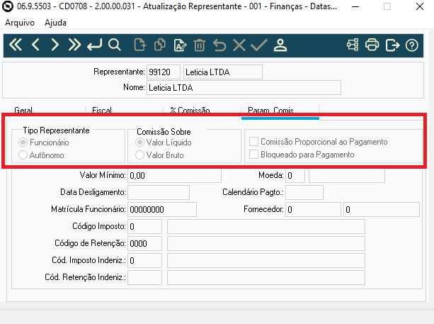 Cross Segmentos - Linha Datasul - ACR - Comissão - Como alterar os campos Tipo Representante e ...