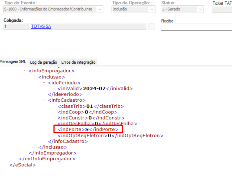 RH - RM - FOP - eSocial - Como gerar a tag indPorte no XML S-1000 – Central de Atendimento TOTVS