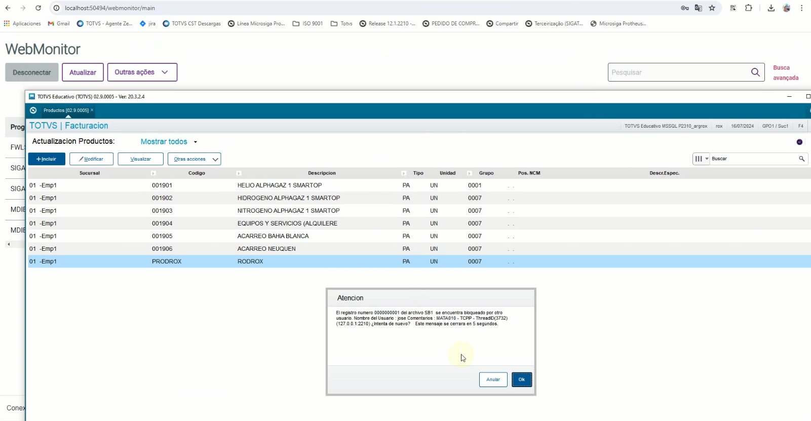 FRAMEWORK - Framework (Línea Protheus) - MI - TOTVS | WebMonitor - NO permite filtrar por lock ...