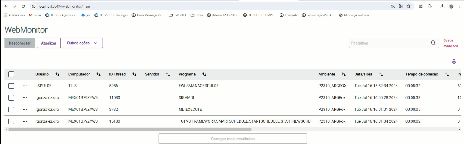 FRAMEWORK - Framework (Línea Protheus) - MI - TOTVS | WebMonitor - NO permite filtrar por lock ...