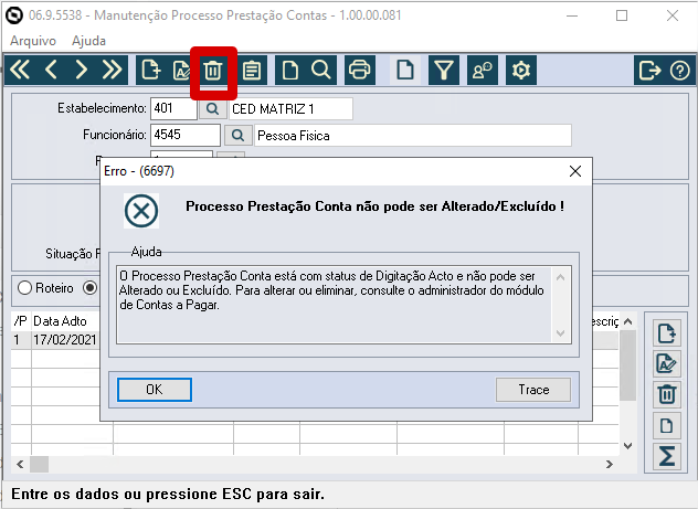 Cross Segmentos - Linha Datasul - EEC - Erro 6697 ao tentar excluir ou ...