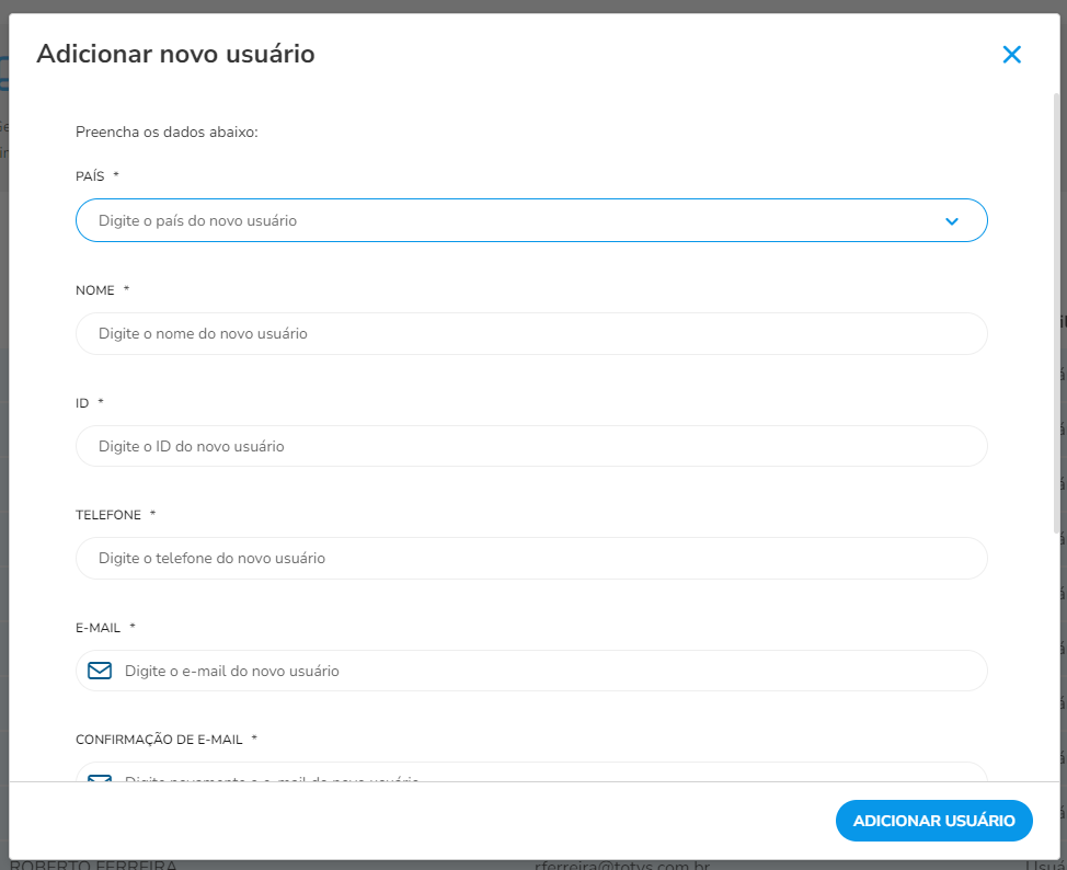 Central do Cliente TOTVS - Cadastrar novos usuários – Central de Atendimento TOTVS