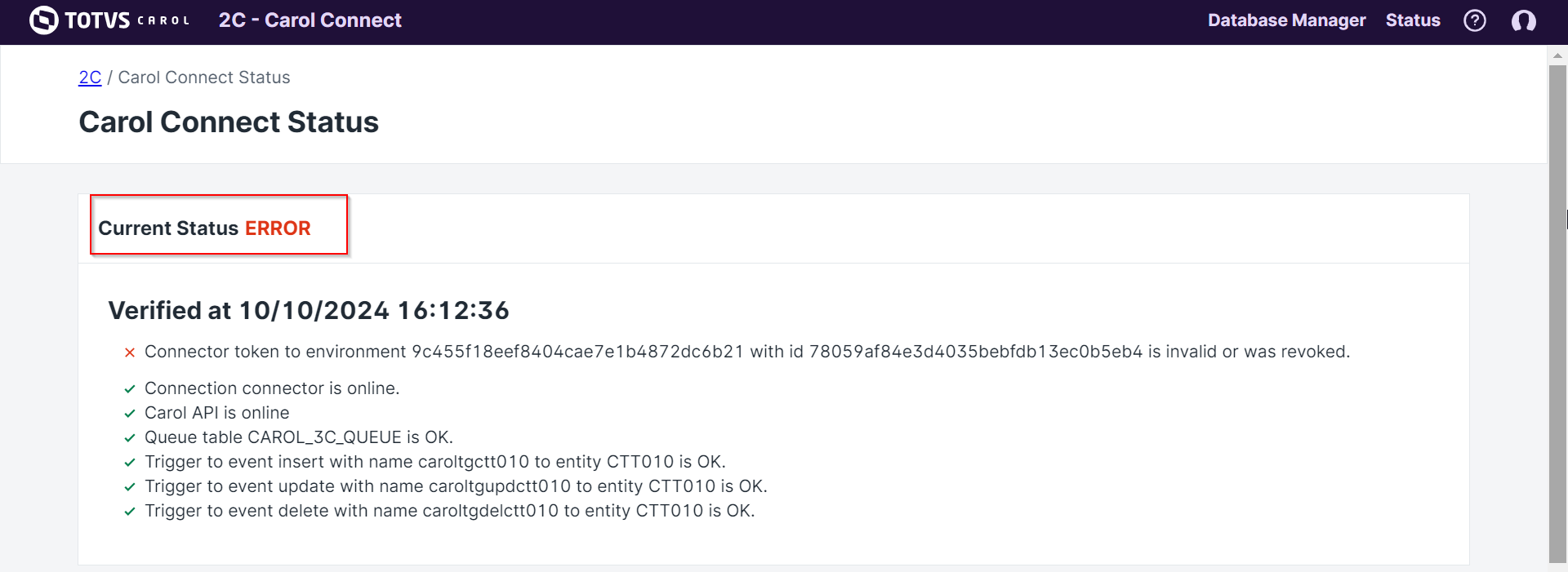 TOTVS CAROL - Carol Connect (2C) - Como verificar o status do Carol ...