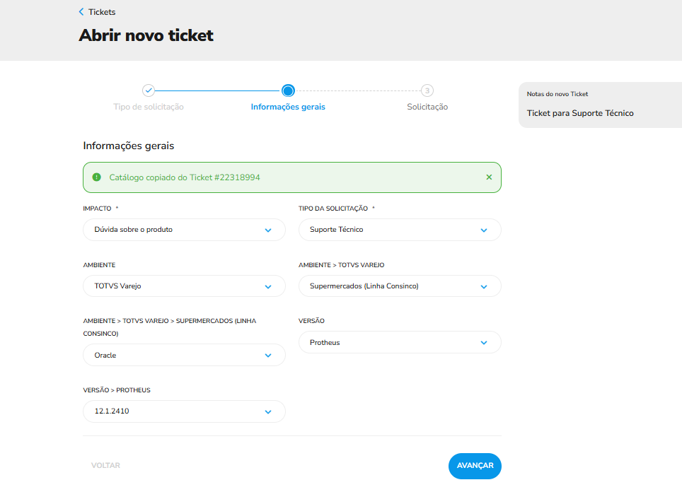 Central do Cliente TOTVS - Criar Acompanhamento de tickets – Central de Atendimento TOTVS