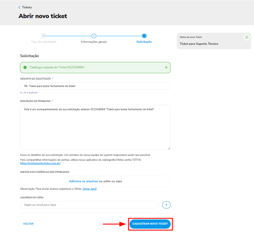 Central do Cliente TOTVS - Criar Acompanhamento de tickets – Central de Atendimento TOTVS