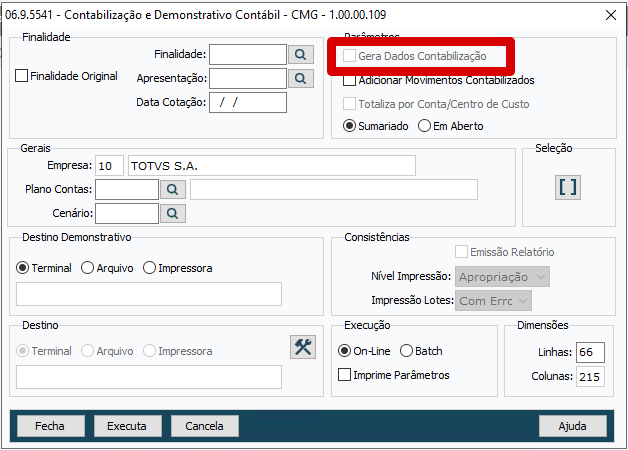 Cross Segmentos - Linha Datasul - CMG - Botão Gera Dados Contabilização ...
