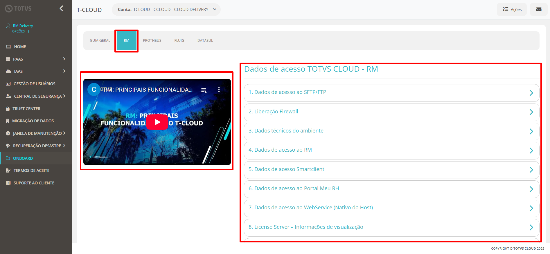 CLOUD - RM - ONBOARD – Central de Atendimento TOTVS