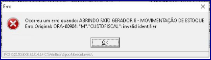 WINT - Erro ORA-00904: "M.CUSTOFISCAL": Invalid Identifier – Central de ...
